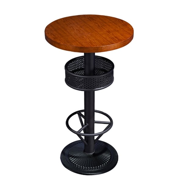 Industrial Round Bar Table Wood Pub Table Pedestal Base with Storage ...