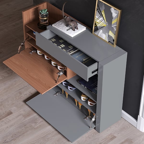 Modern Expanding Shoe Storage Cabinet Natural&Gray Shoe Organizer Space ...