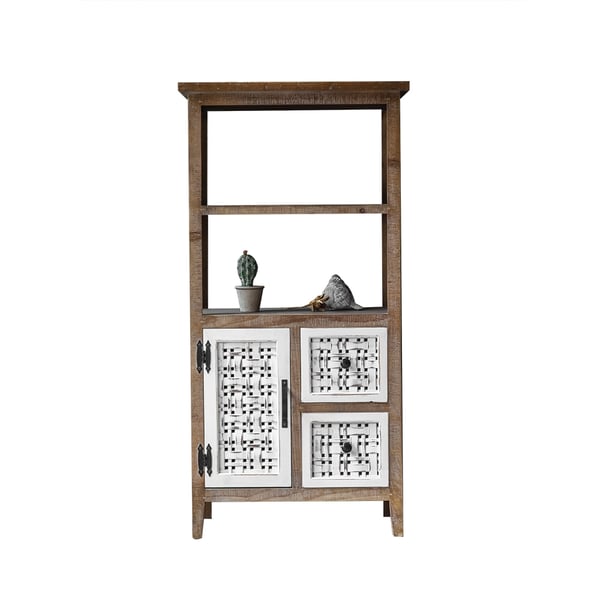 Rustic Wood Tall Cabinet White Sideboard Buffet with 1 Door 2 Drawers ...