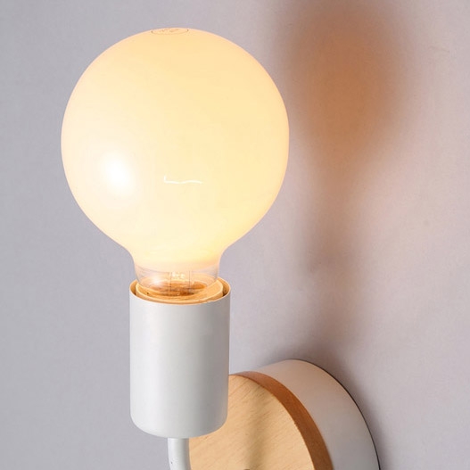 Minimalist Exposed Bulb Single-Light Indoor Wall Lamp in White | Homary