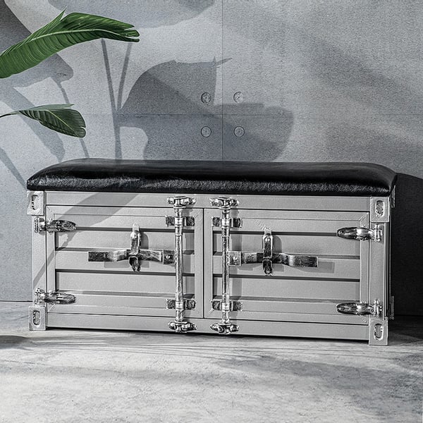 Industrial Cargo Container Style Shoe Storage Upholstered Bench in ...