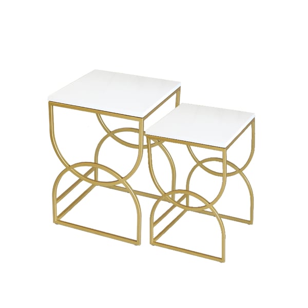 White Square End Table Metal Side Table Set of 2-Homary