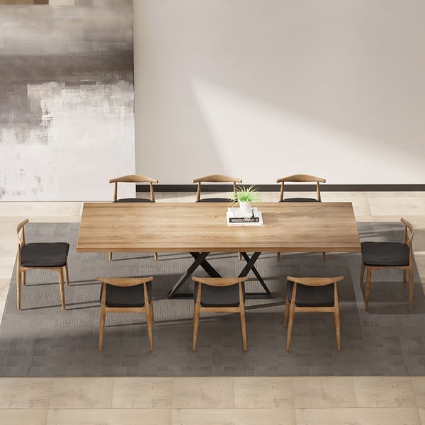 Rectangular Rustic Wood and Metal Kitchen Dining Table Black Base-Large ...