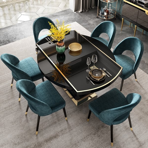 Round Black Extendable Dining Table with Storage Base Wood And ...