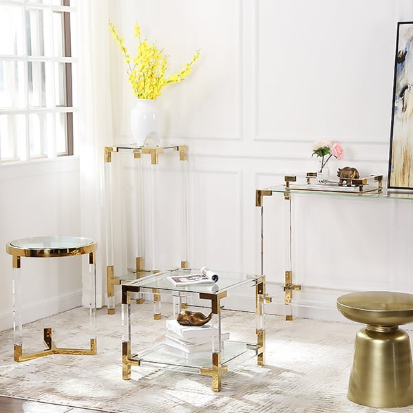 Clarian Gold and Clear Acrylic Storage End Table Square with Shelf | Homary