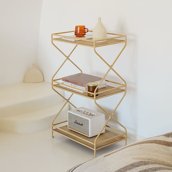 Natural Rectangular Bookshelf Modern Manufactured Wood&Metal Gold ...