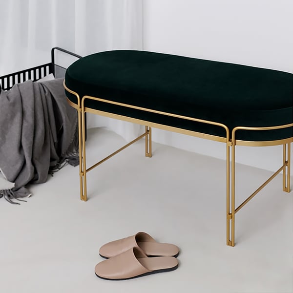 Green Bench Upholstered Velvet Mid-Century Bench Gold Legs | Homary UK