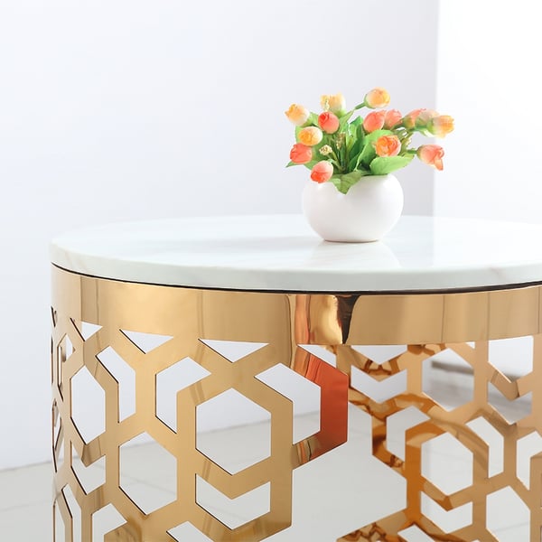 Currs Gold Glam Round End Table with Marble Top Side Table | Homary