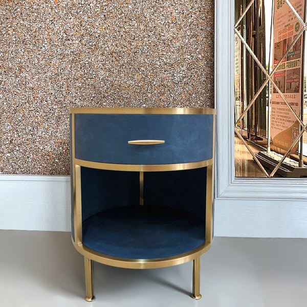 Mid-Century Modern Nightstand Blue Faux Leather Upholstered Bedside Table with 1 Drawer & Shelf ...