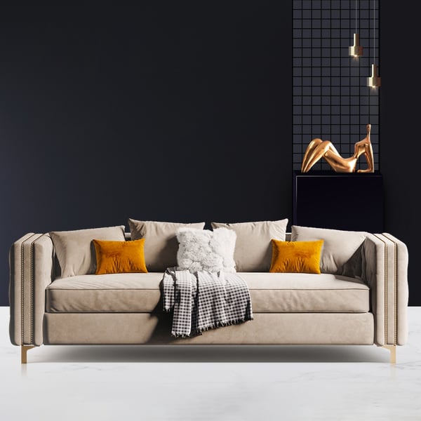 Beige Velvet Upholstery Sofa 2 Seater Couch Button-Tufted Nailhead Trim ...