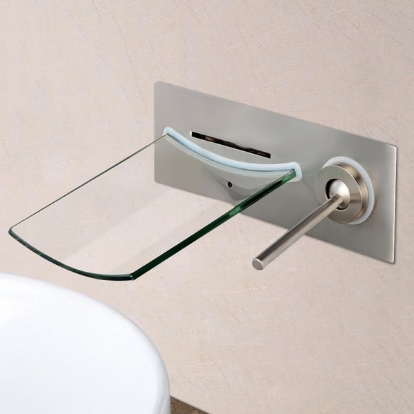 Clari Wall Mounted Brushed Nickel Glass Waterfall Spout Bathroom Sink ...