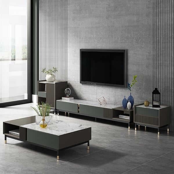 78" TV Stand Sintered Stone Top Rectangle Media Console with 2 Drawers ...