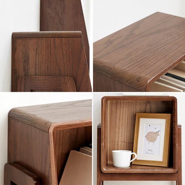 Solid Wood Bookshelf Magazine Holder Walnut Office Bookcase with Open ...