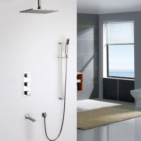 Modern Brushed Nickel Ceiling Mount 12 Inches Rain Shower System with ...