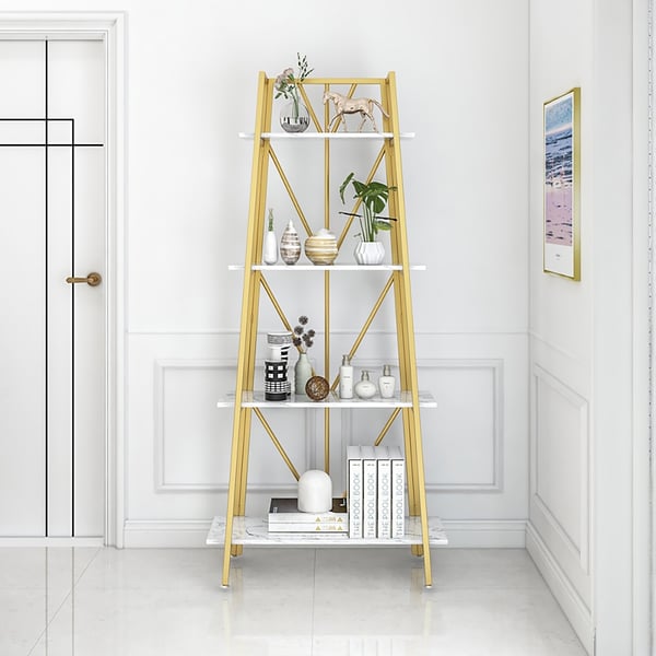 1200mm Gold Modern Metal Ladder Bookshelf Freestanding Bookcase for ...