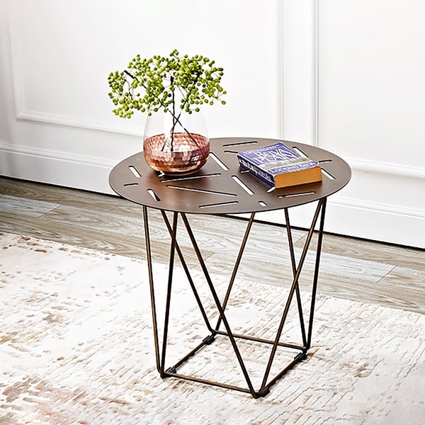 Industrial Loft Round Side Table Metal End Table-Homary