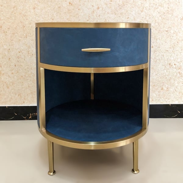 Mid-Century Modern Nightstand Blue Faux Leather Upholstered Bedside Table with 1 Drawer & Shelf ...