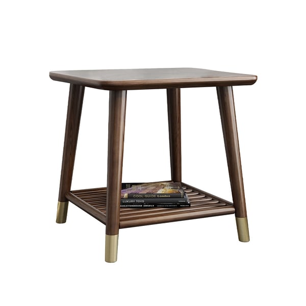 Solid Wood End Table Modern Square Side Table with Storage Shelf-Homary