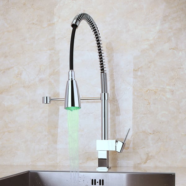 Dree Contemporary Single Handle One Hole LED Kitchen Faucet with Pull ...