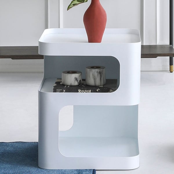 Modern White End Table with Storage 3-Tier Hollow Side Table in ...