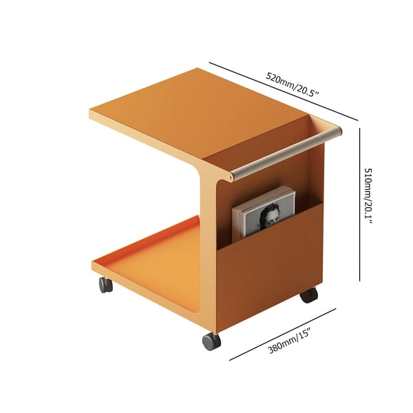 15"W x 20.5"L Rolling C Table Metal Orange Side Table with Magazine ...