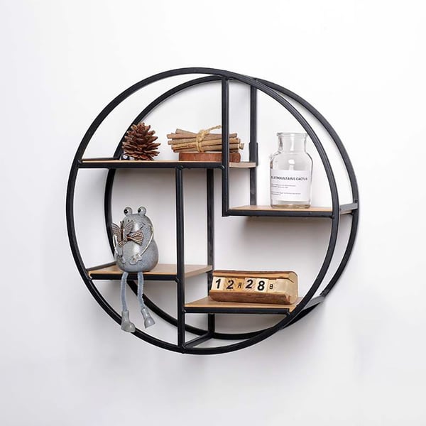 Simple Round Floating Shelf Decorative Wall Shelf Metal&Wood | Homary