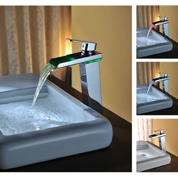 Moderne LED Waterfall Single Handle Vessel Sink Bathroom Faucet with ...