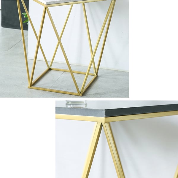 Modern White End Table with Marble Top Side Table Metal Frame | Homary