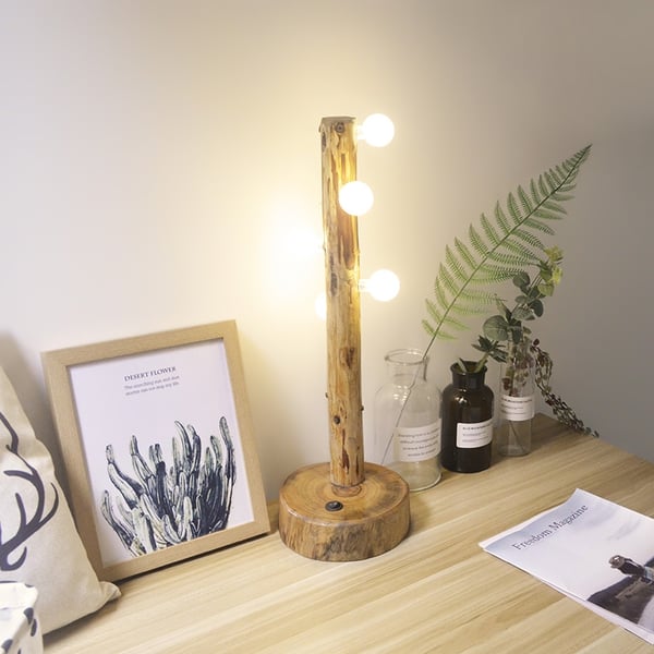 Farmhouse Natural Cedarwood 5-Light Tree Trunk Table Lamp White Glass ...