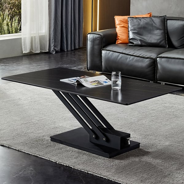 Black Rectangular Adjustable Height Coffee Table & Dining Table ...