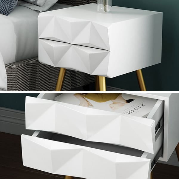 Nordic White Nightstand Angular Surface Bedside Table with 2 Drawers in ...