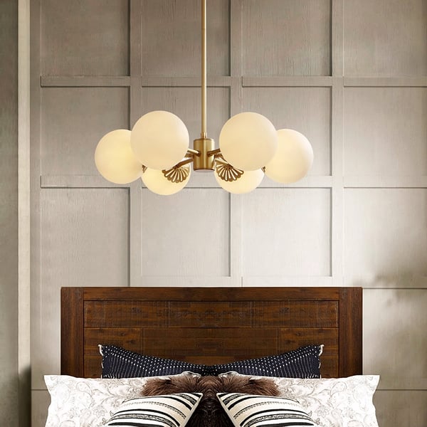 6-Light Chandelier Modern Ceiling Light with Gold Glass Globe | Homary UK