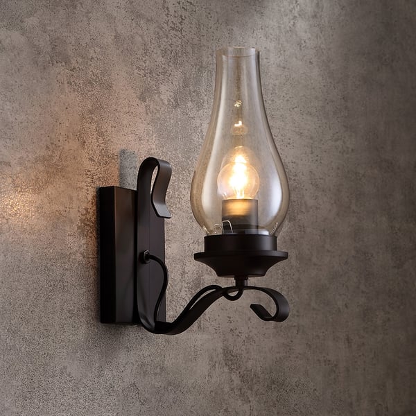 Vintage Rustic Single light Black Metal Wall Lamp Sconce with Glass ...