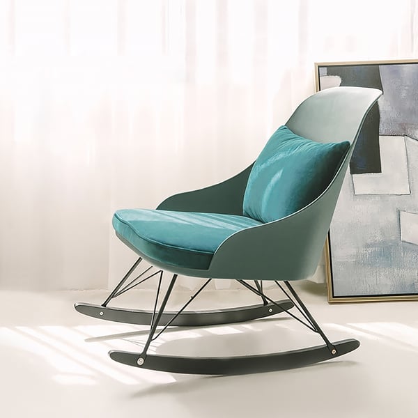 Modern Rocking Chair with Cushion Velvet Upholstered Rocking Chair Blue ...