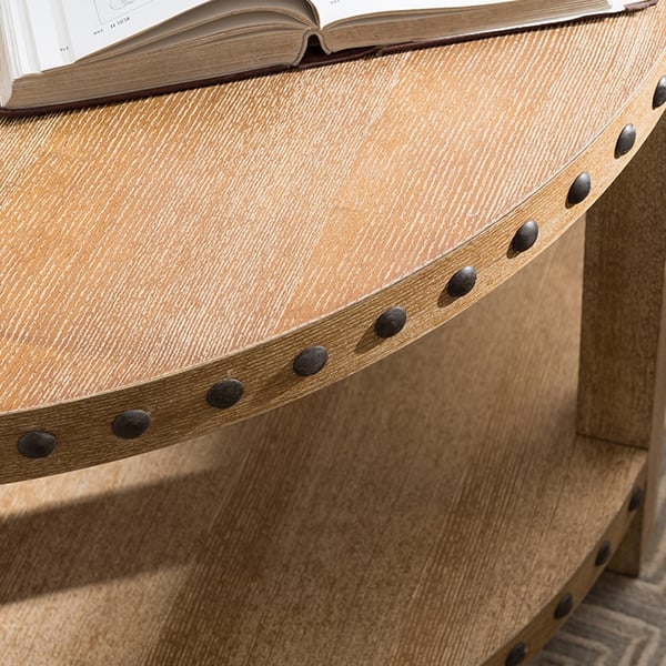 Farmhouse Round Coffee Table with Shelf Nailhead Accent Table in ...