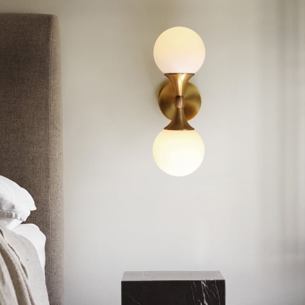White and Gold Wall Sconce Glass Globe 2-Light Indoor Wall Light | Homary