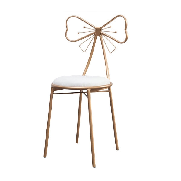 White Wood Makeup Table with Round Mirror & Chair Set Gold Metal Base ...