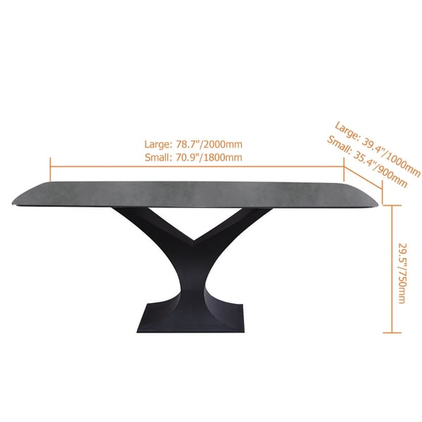 71" Modern Rectangle Stone Dining Table with Black Metal Y-Base in Gray ...