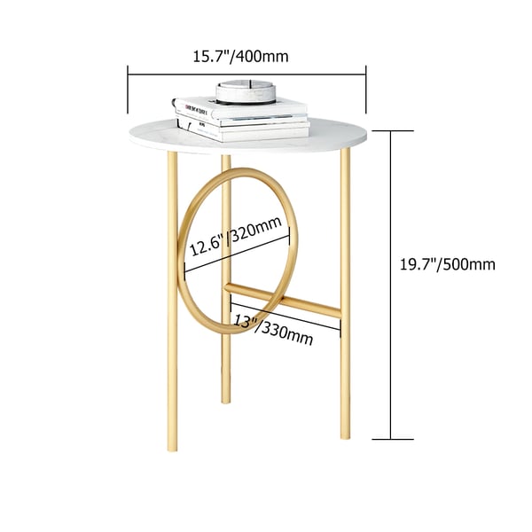 White Modern Round Side Table Marble Tabletop End Table Metal | Homary