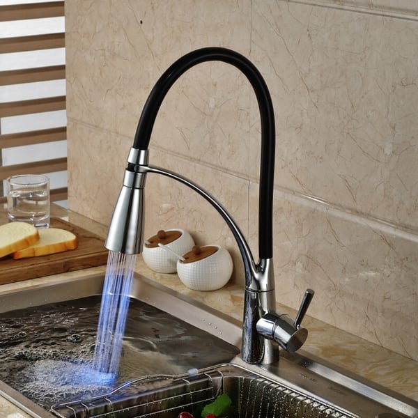 Modern Single Handle LED Kitchen Faucet with Pullout Sprayer Chrome ...