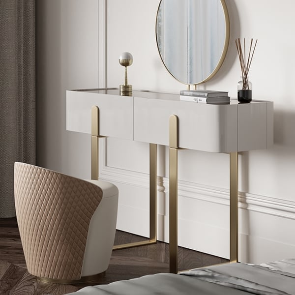 47" Contemporary White Makeup Table with 2 Drawers in Gold Finish ...