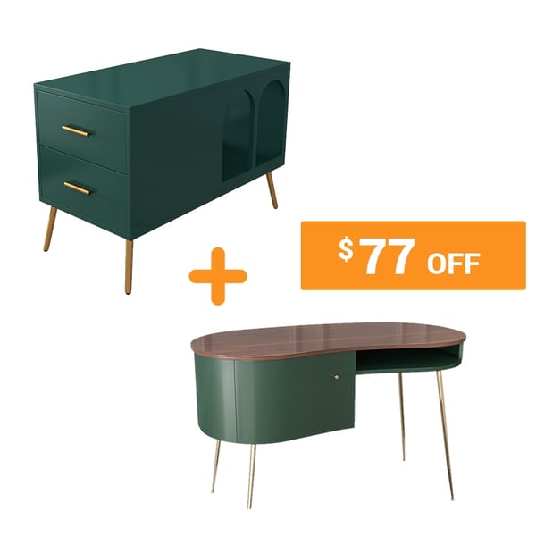 Modern Green Curved Office Desk & Green Living Room End Table | Homary