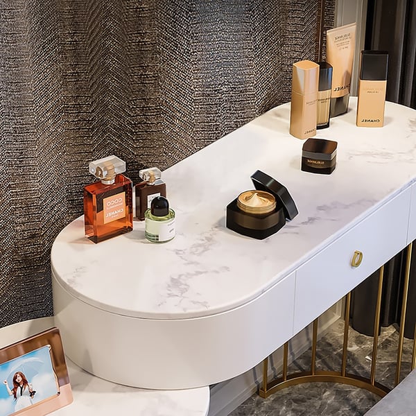Modern White Faux Marble Tabletop 3-Drawer Dressing Makeup Vanity ...