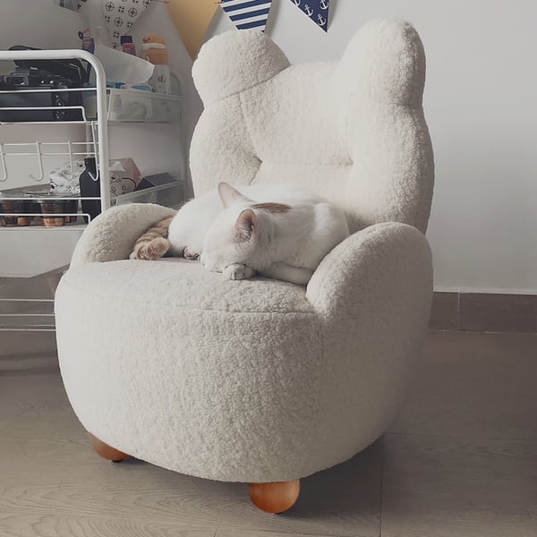 Stylish Cute Bear Chair Soft Faux Fur Chair White Kid Chair for Nursery ...