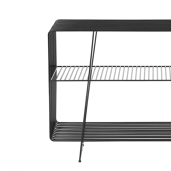 Rectangular Narrow Console Table with Shelves Industrial Metal in Black ...