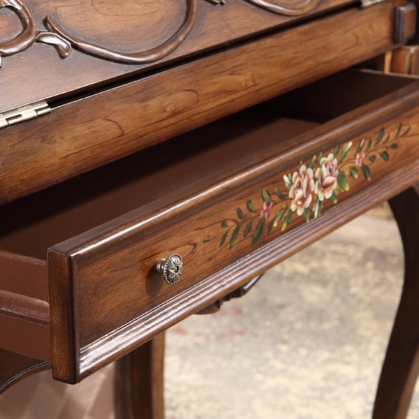 Rustic Secretary Desk Flip-Top Floral and Embossed Surface with File ...
