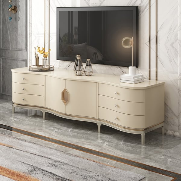Modern Beige TV Stand up to 85" with 2 Doors & 6 Drawers | Homary
