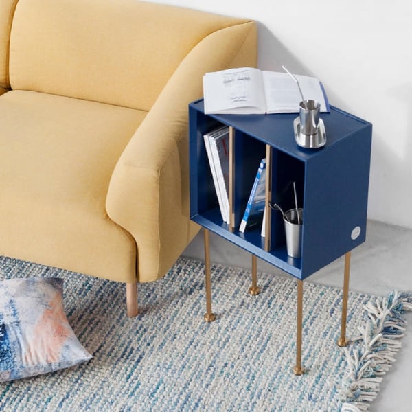 Modern Blue Metal 2-Shelves End Table Side Table with Gold Legs-Homary