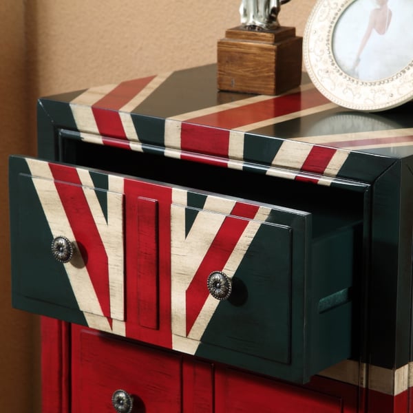 Vintage Tall Cabinet Distressed Accent Chest with 4 Drawers Black & Red ...
