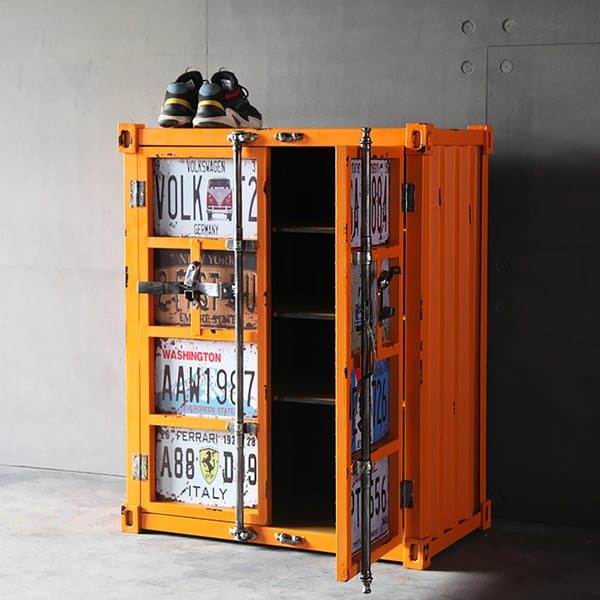 Industrieller Orange Schuhschrank 3-Regal Retro Container Schrank-Homary
